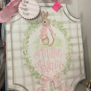 Rabbit Nursery Door Hanger: Baby Birth Announcement Tag - Etsy