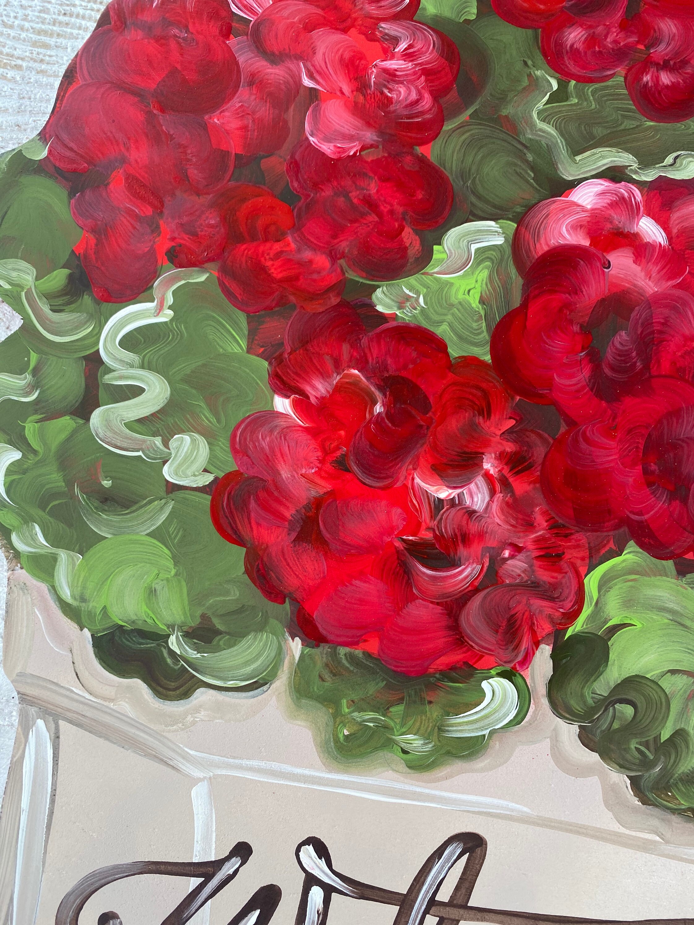 Red Geranium in a Cream Pot. Summer Door Hanger. Artist Tree. Size 201/ ...
