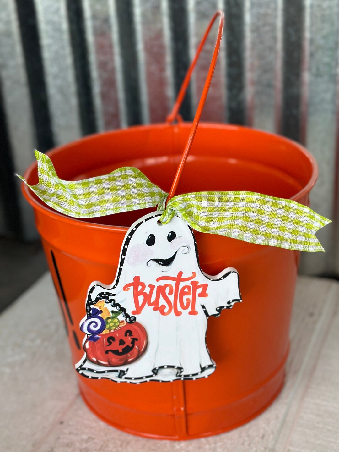 Orange Painted Metal Bucket, Halloween Bucket, Halloween Bag, Halloween ...