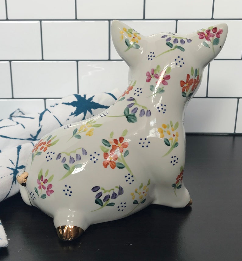 Hand Painted Floral Ceramic Pig | Etsy