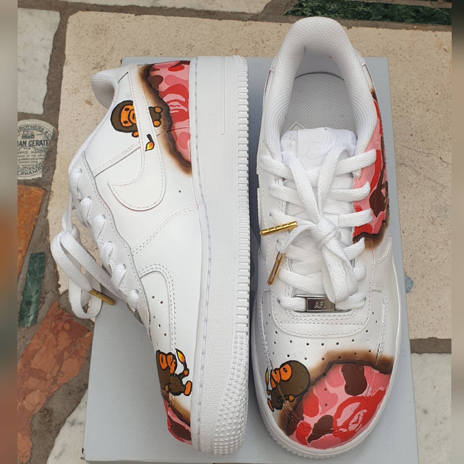 Burn through Bape inspired Air force 1 custom UK Pink blue | Etsy