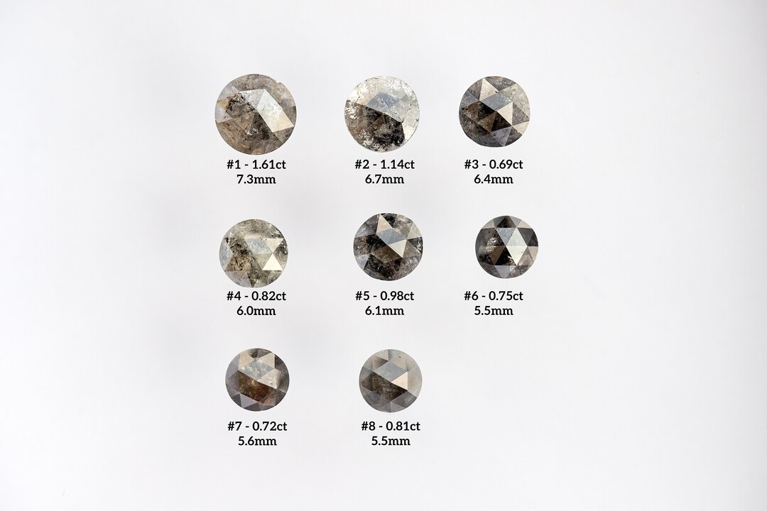 Select Any From 8 Untreated Natural Diamonds Salt and Pepper Round Rose ...