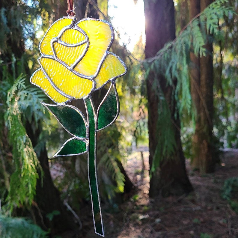 Rose Suncatcher / Red Rose Stained Glass / Romantic Gift // - Etsy