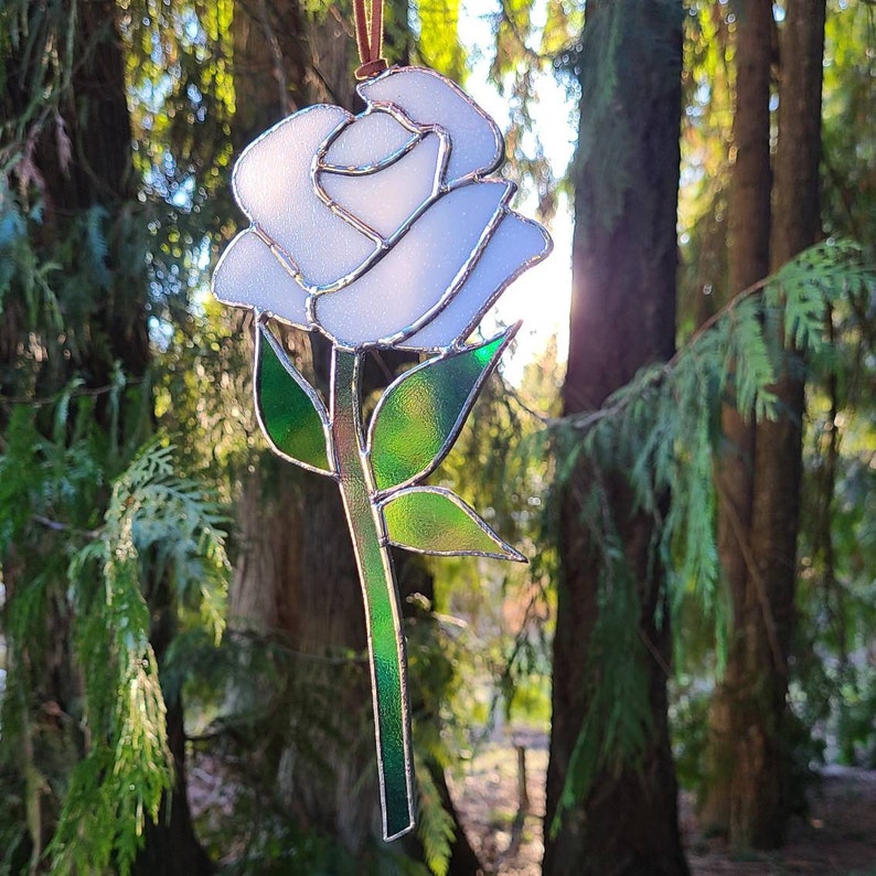 Rose Suncatcher / Red Rose Stained Glass / Romantic Gift // - Etsy