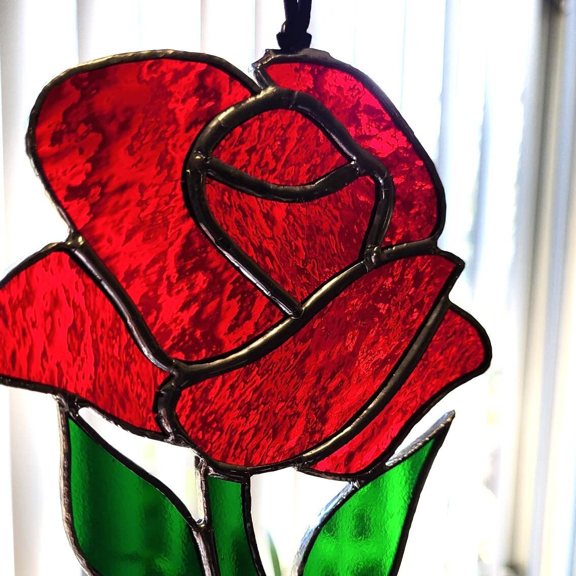 Rose Suncatcher / Red Rose Stained Glass / Romantic Gift // Crafted by ...