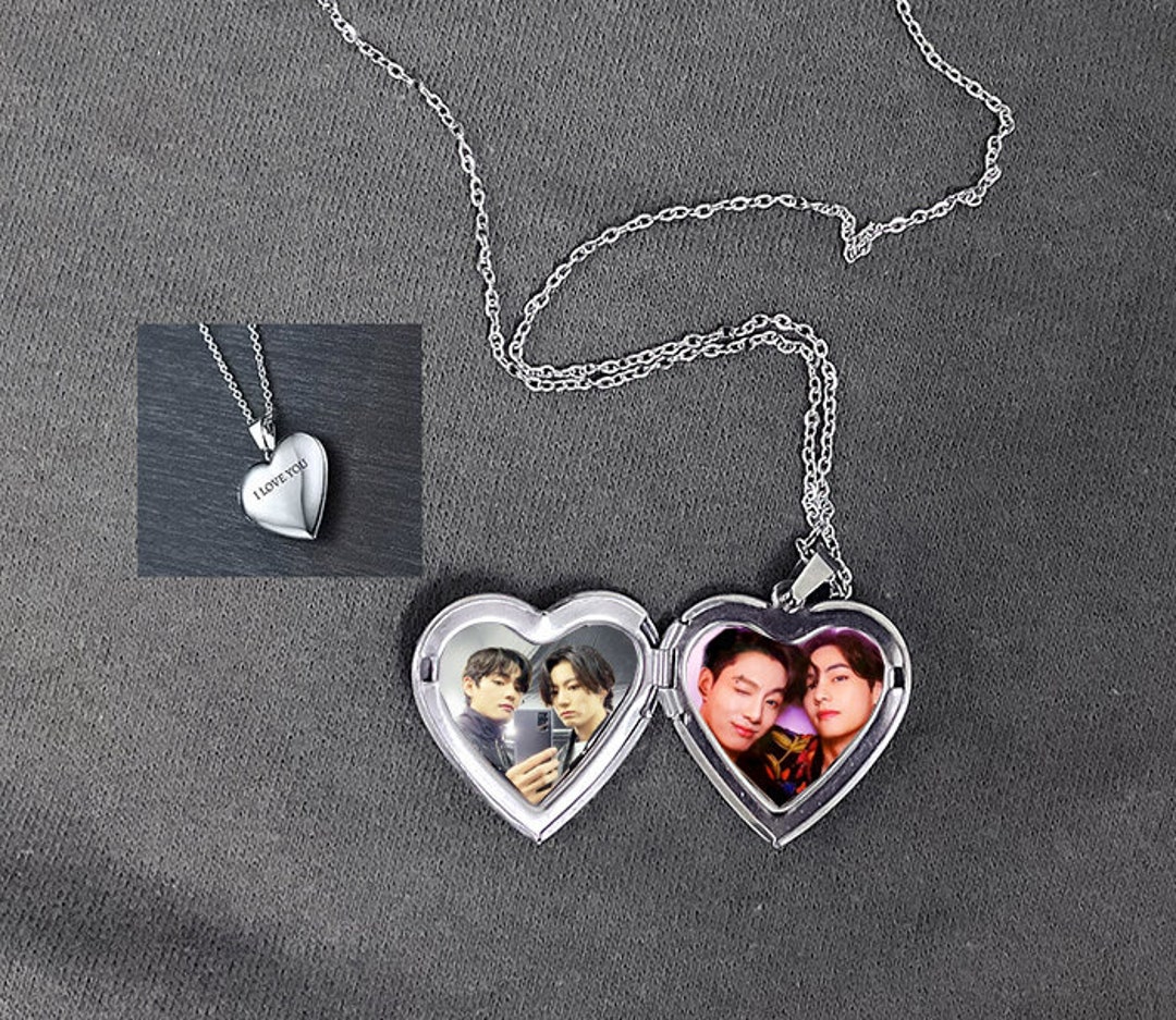 Taekook BTS Heart Locket Necklace Free Engraving Birthday Gift Cute ...