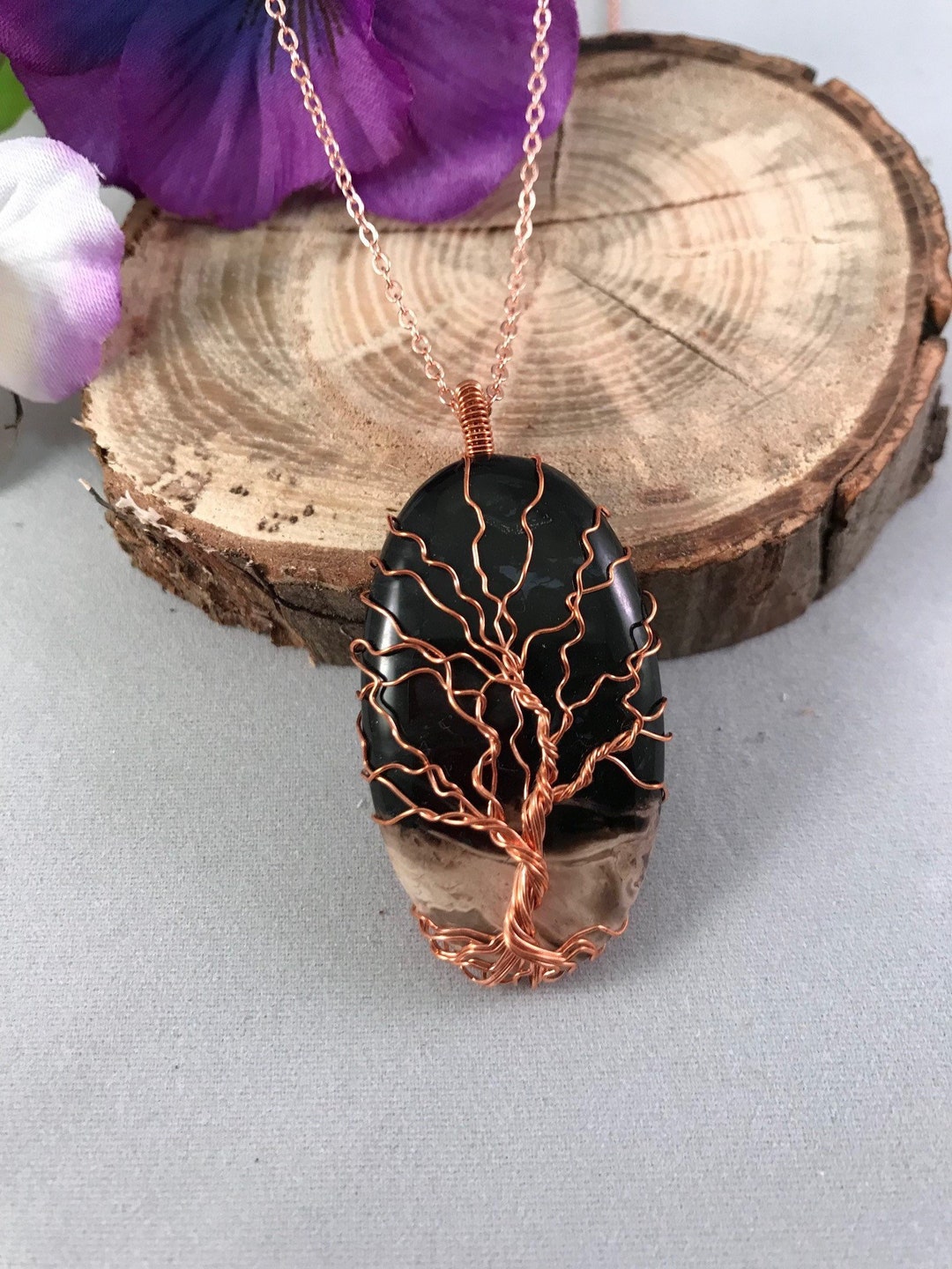 Palm Root Tree of Life Minimalist Necklace Copper Swirl Pendant. Wire ...