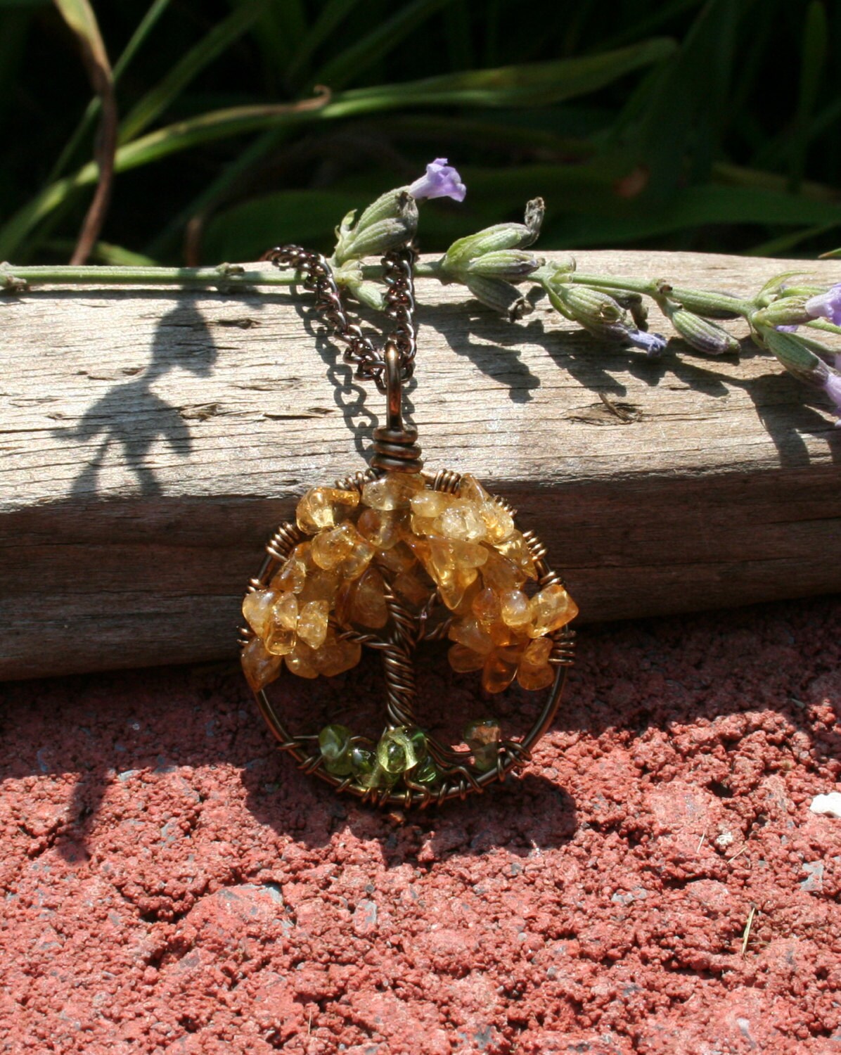 Citrine Tree of Life Necklace Peridot Roots Pendant on Brown | Etsy