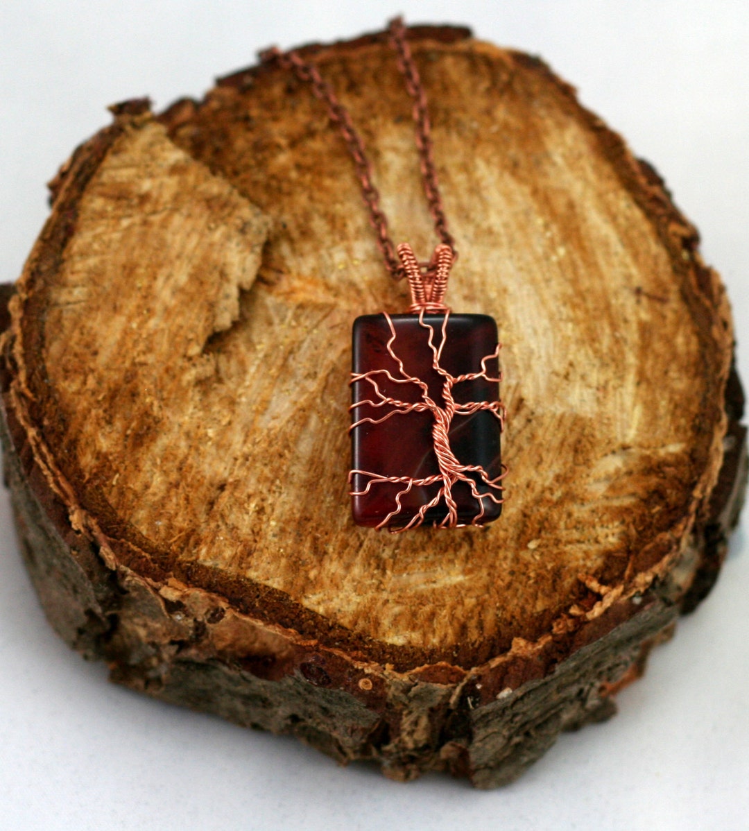 Agate Tree of Life Pendant Raw Copper Wire Wrapped Orange Brown Agate ...