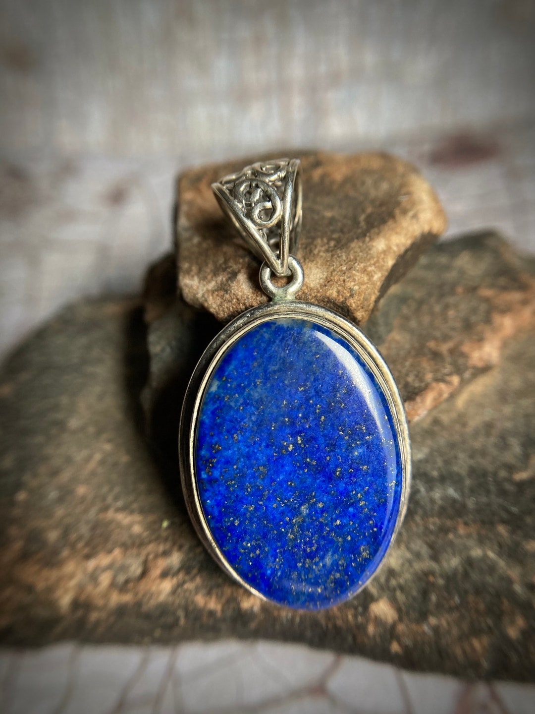 Boho | Vintage | Oval | Pyrite | Blue | Lapis Lazuli | Sterling Silver ...