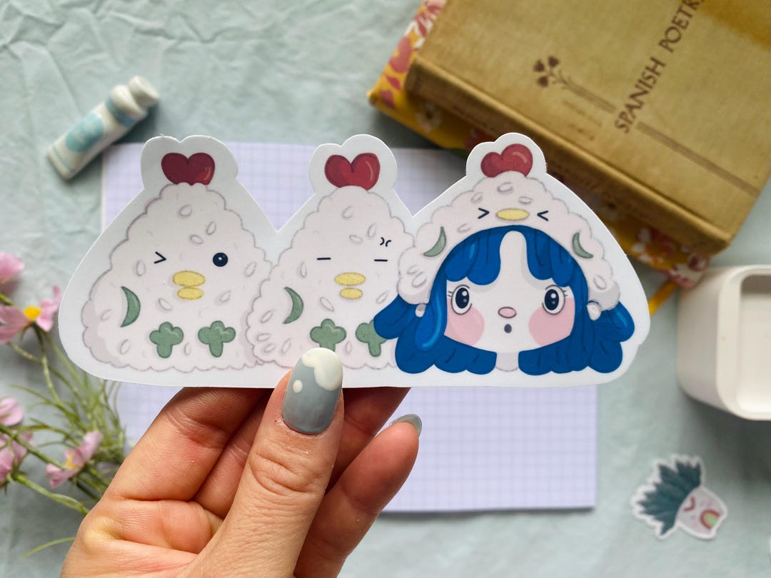 Onigiri Girl Water Bottle Sticker - Large Onigiri Sticker - Cute Girl ...
