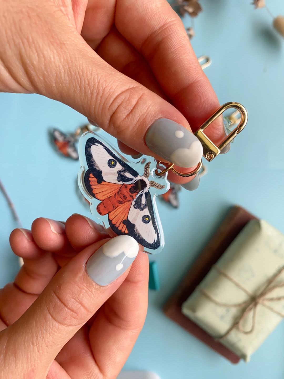 Red and Black Moth Keychain - Red Moth Charm - Moth Lover Gift - Cute ...