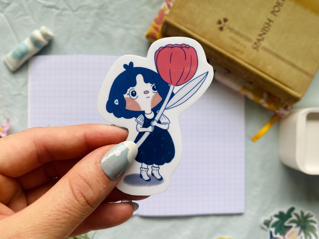 Flower Girl Sticker - Cute Girl With Flower Sticker - Cute Girl Art ...