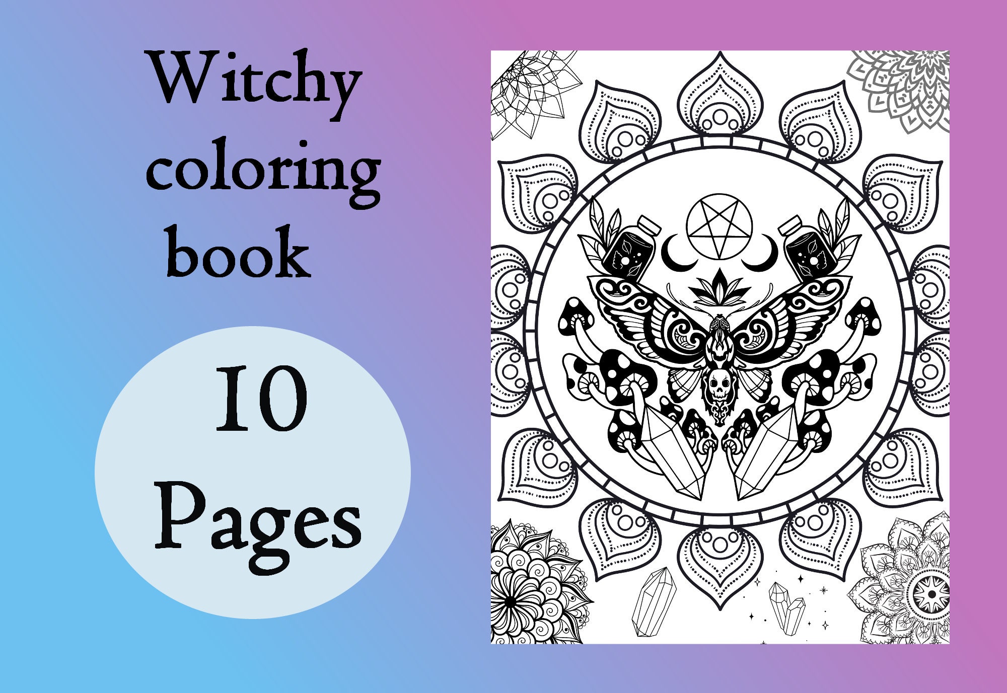 Witchy Coloring Book, 10 Pages, PDF Download, Printable Coloring Sheets ...