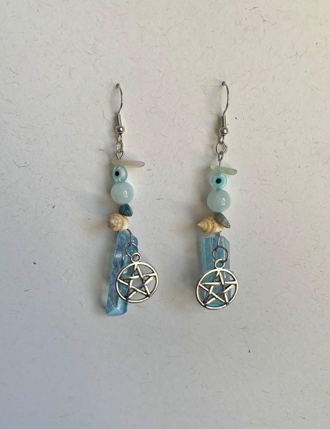 Pentacle Protection Sea Witch Gemstone Earrings~ Fluorite, Amazonite ...