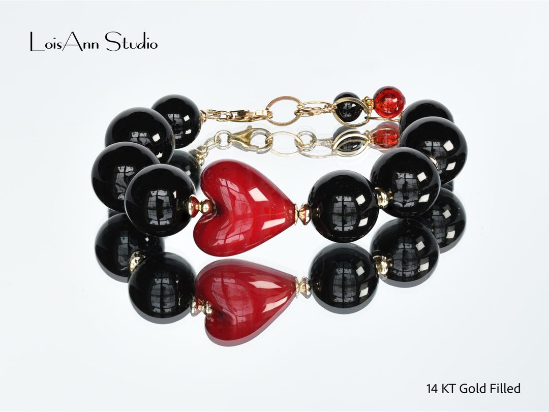 Murano Red Heart Bracelet: 14k Gold Filled Romantic Jewelry, Gift for ...