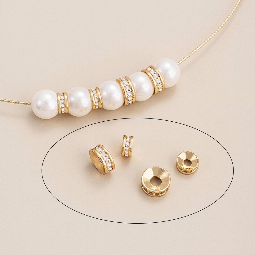 CZ Micro Pave Rondelle Beads: 14K Gold, Silver, Platinum Plated Wheel ...