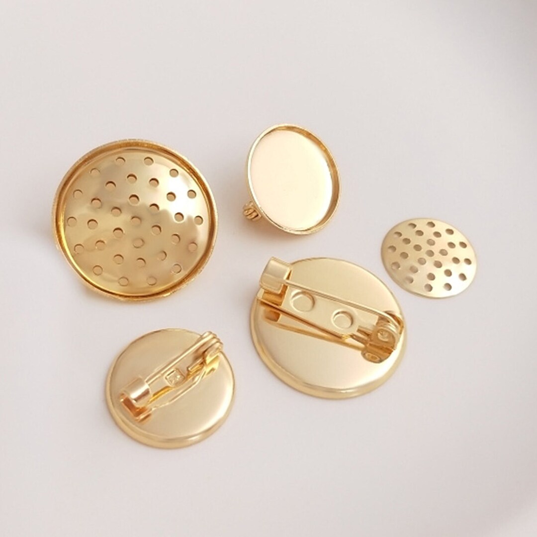 14K Gold Plated Brooch Blanks: Round Bezel Pin Setting - DIY Beading - Etsy