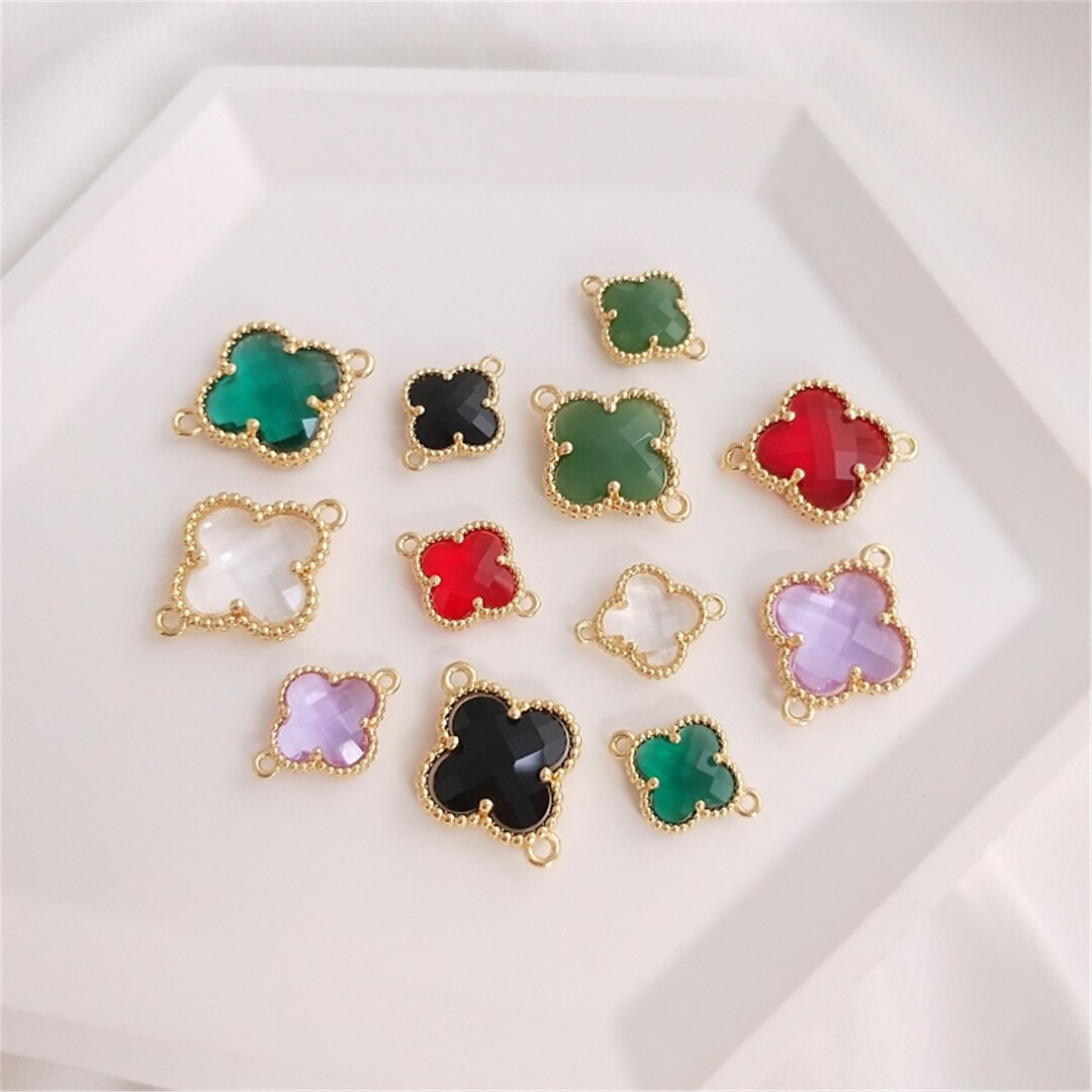 Buy CZ Four Leaf Clover Connectors 14K Gold Plated CZ Flower Connectors ...