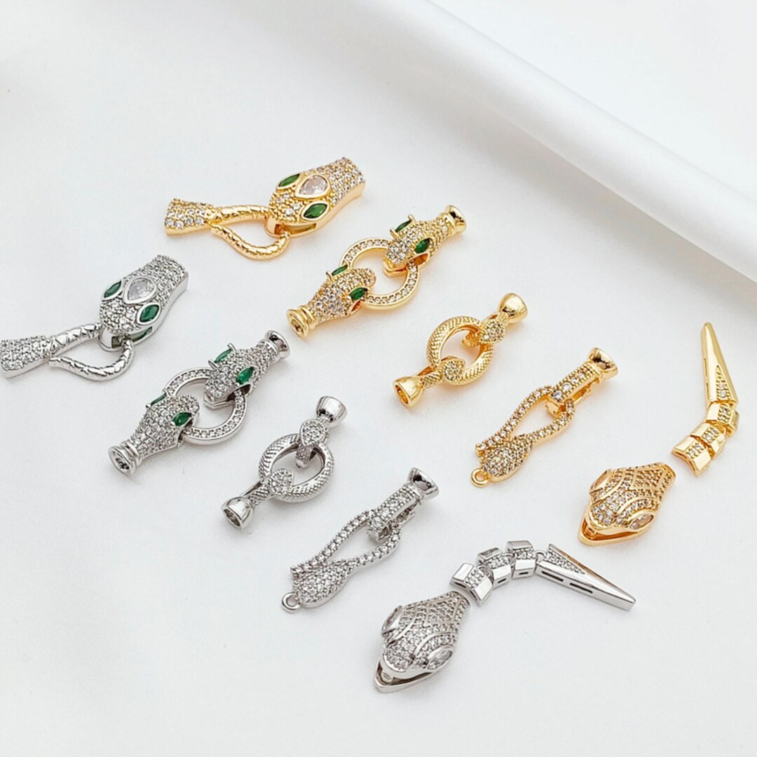 CZ Snake Head Clasps 14K Gold Plated CZ Snake Pearl Clasps for Bracelet ...