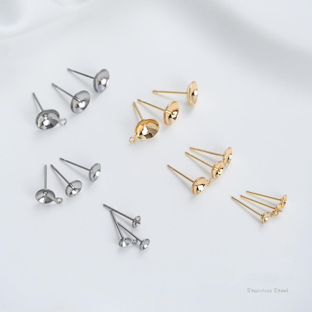 Titanium Steel Cup and Peg Ear Post With Loop for Stud Earring 14K Gold ...