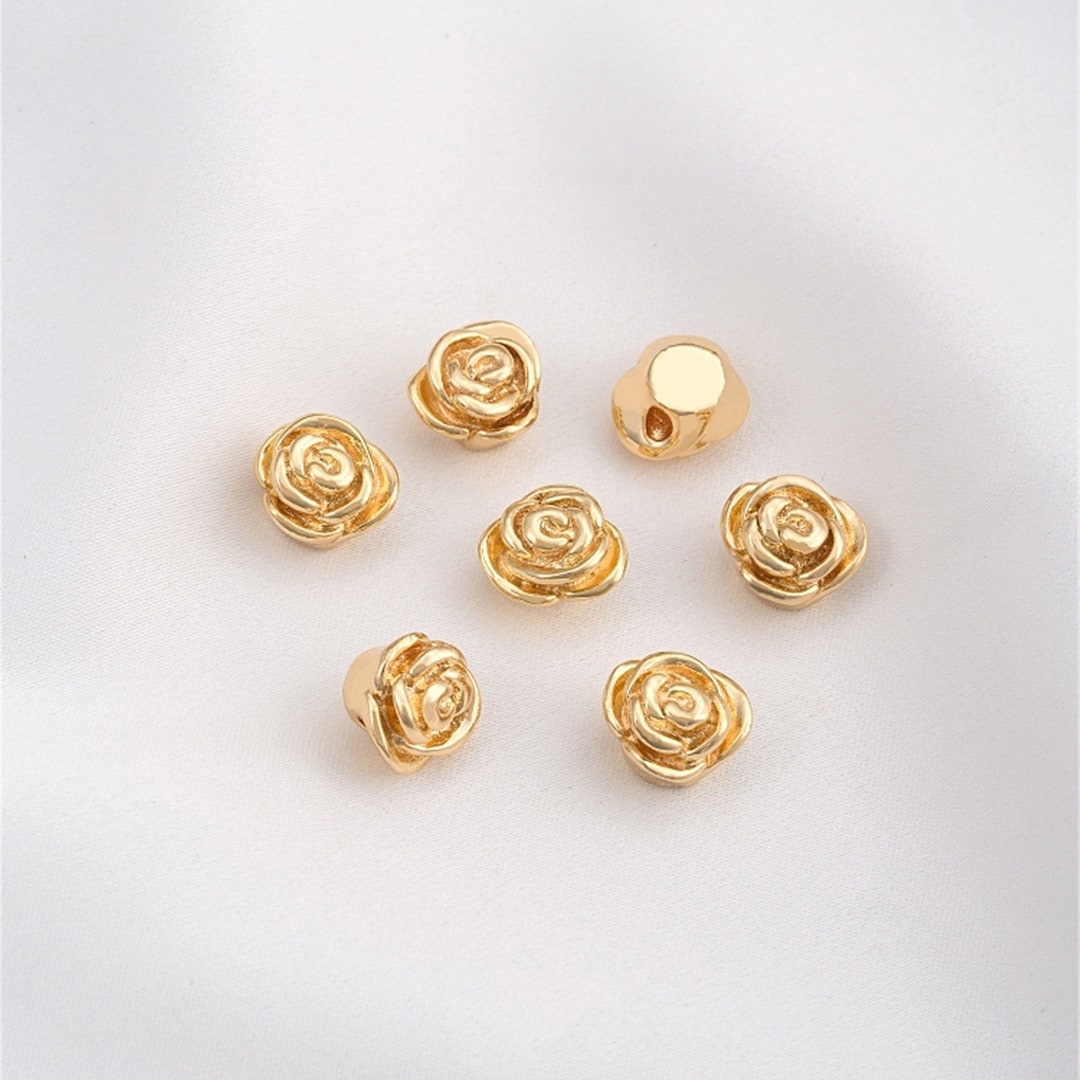 14K Gold Plated Rose Spacer Beads: DIY Necklace Bracelet Beading - Etsy