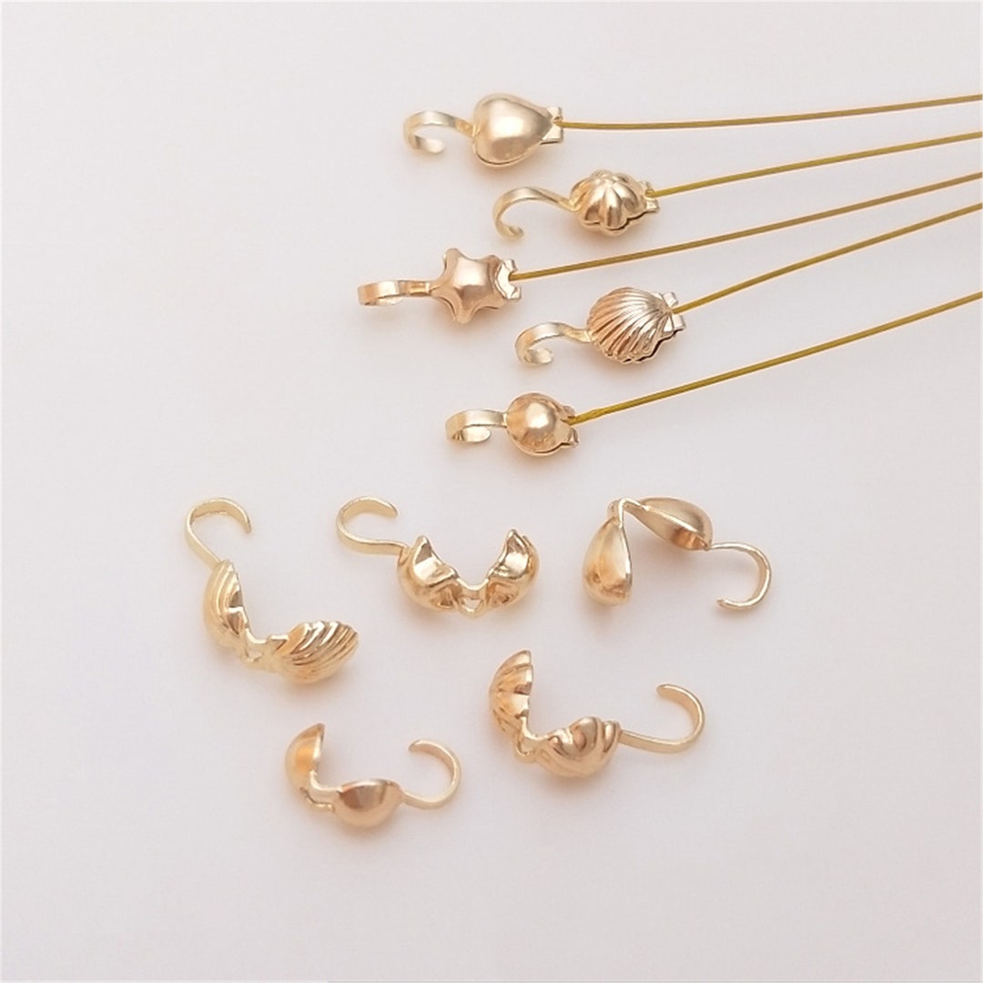 Crimp Beads Clamshell Colotte Side End Tips Caps Gold Plated Knot Cover ...