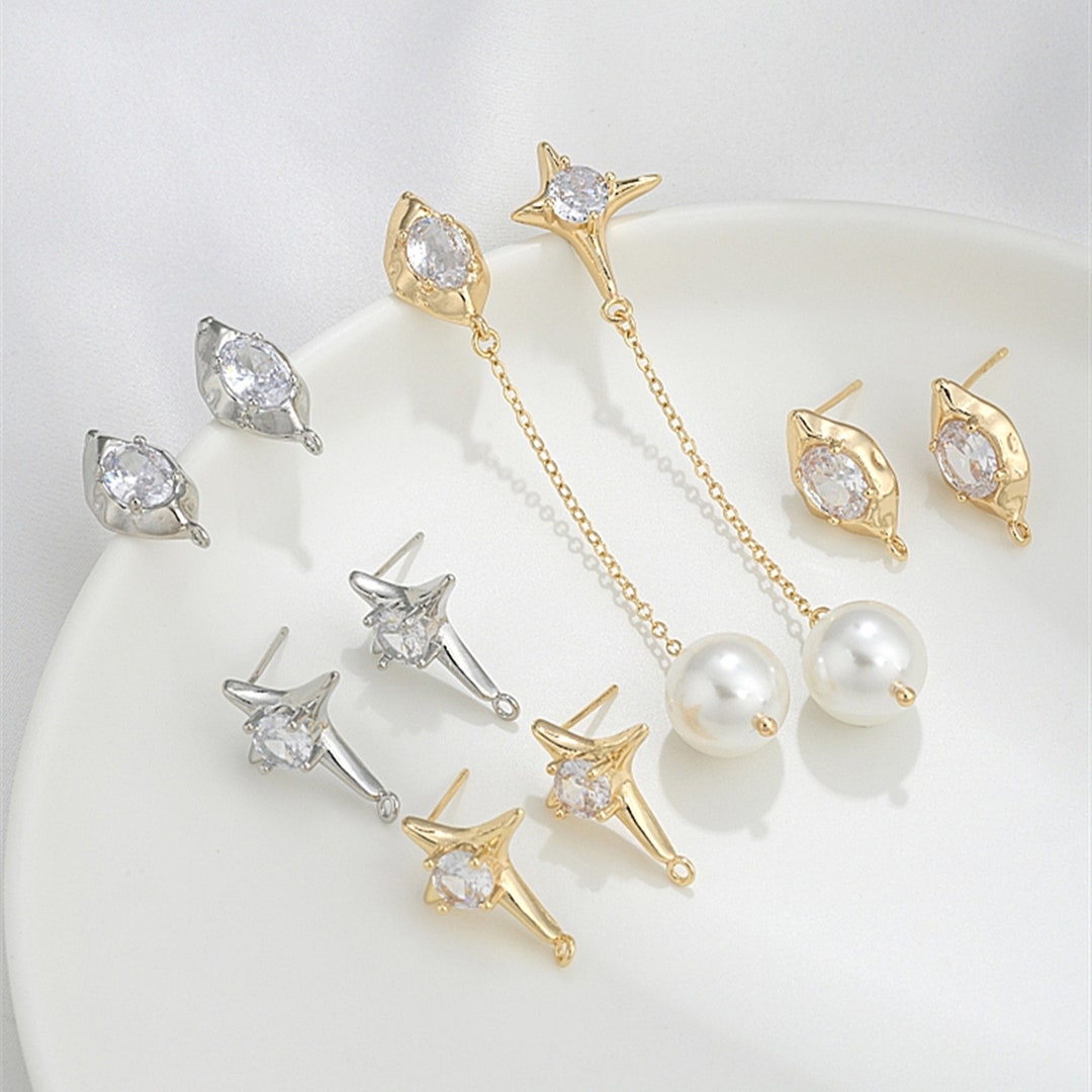 CZ Eye Earrings With Loop Gold Plated CZ Star Post Stud Earrings With ...