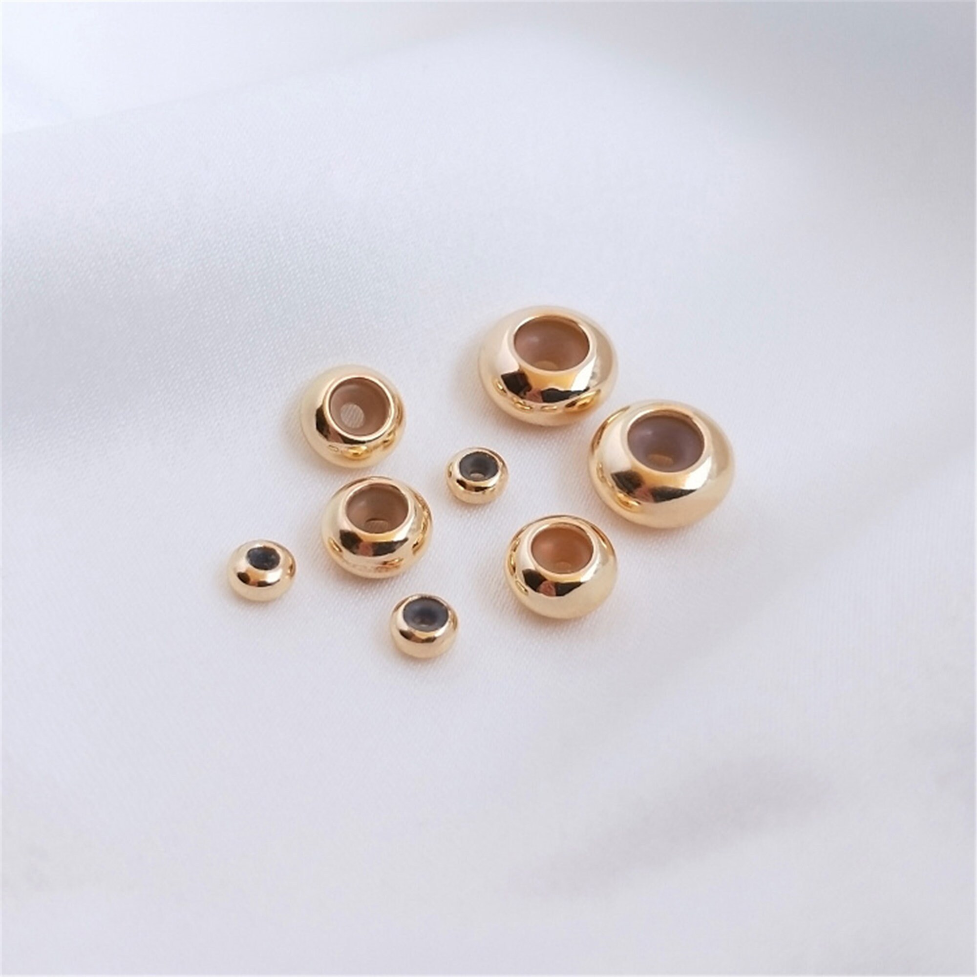 Round Silicone Bead With Loop, Adjustable Slider Clasps, 14K Gold ...