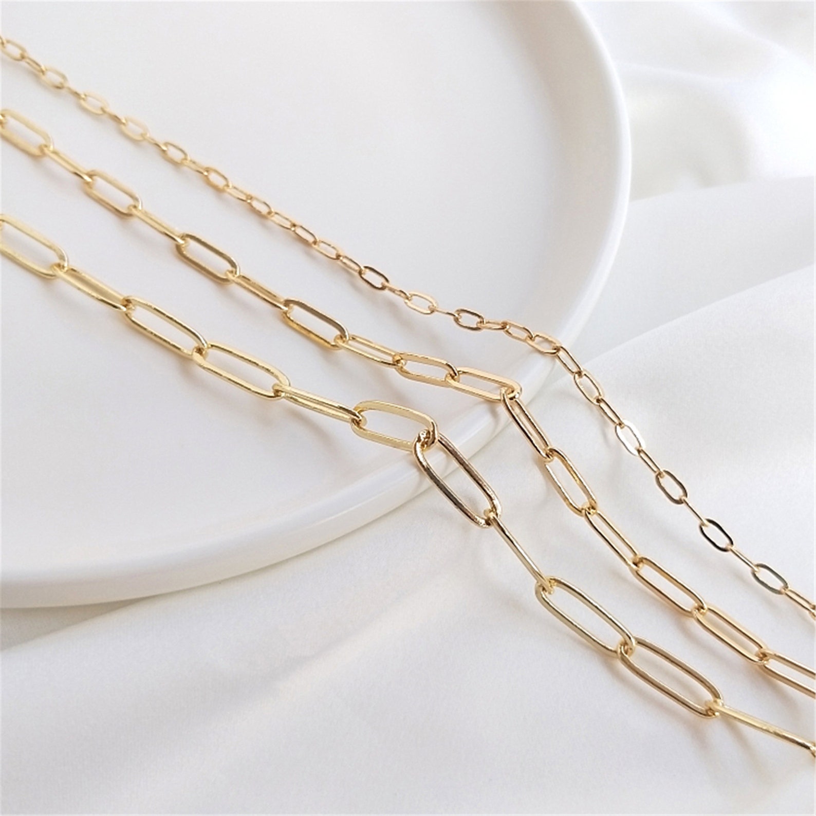 Rectangular Chain 14KT Gold Paper Clip Chain | Etsy