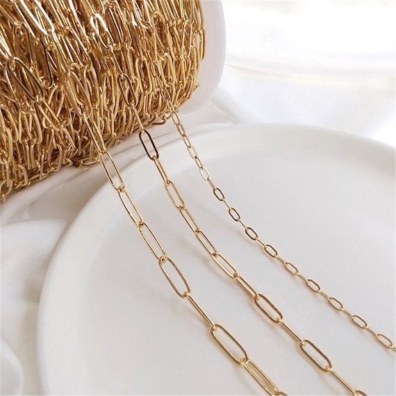 Rectangular Chain 14KT Gold Paper Clip Chain - Etsy