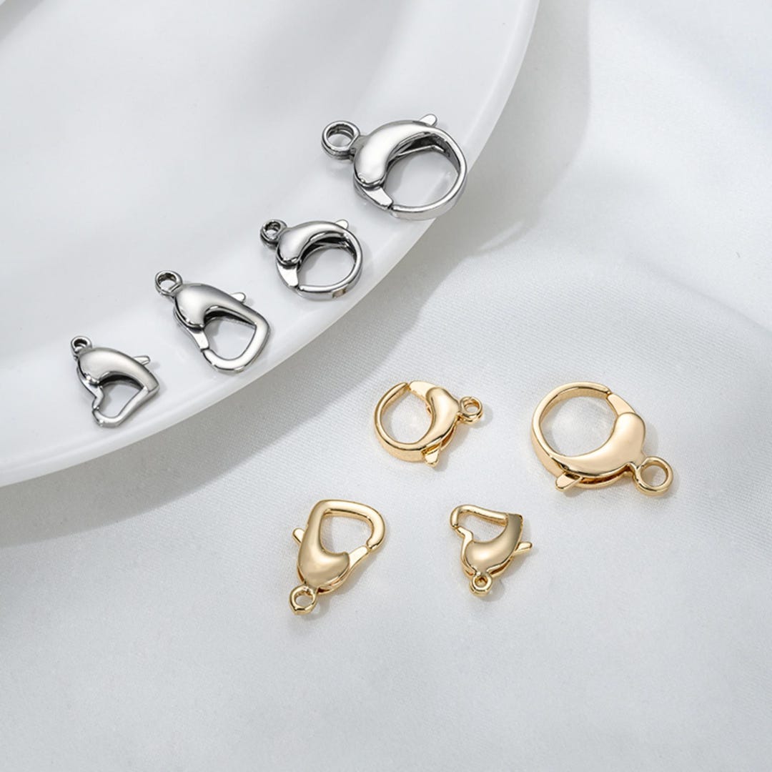 Titanium Steel Heart Lobster Claw Clasps 14K Gold Plated Round Lobster ...