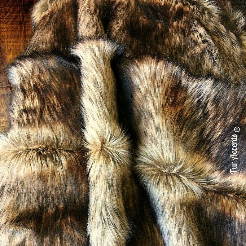 Pieced Fur Luxurious Faux Fur Fabric Black Tip Brown Wolf | Etsy