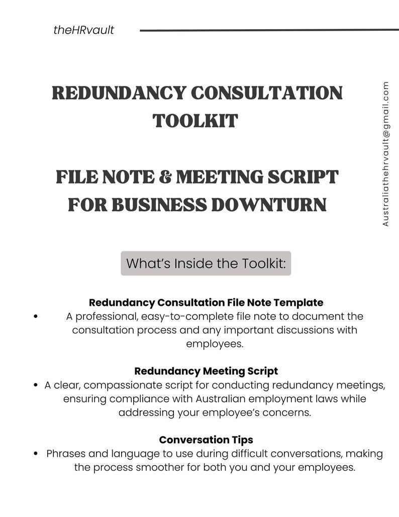 Redundancy Consultation Toolkit File Note & Meeting Script for Business ...