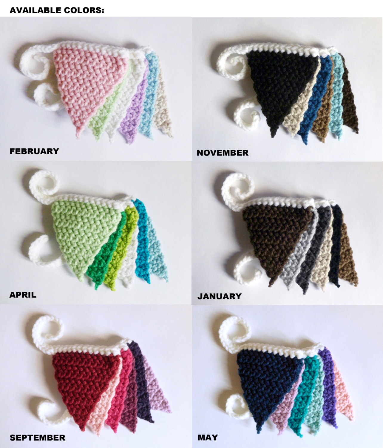 Crocheted Garland With 6 Triangles, Woolen Multicolored Bunting Banner ...