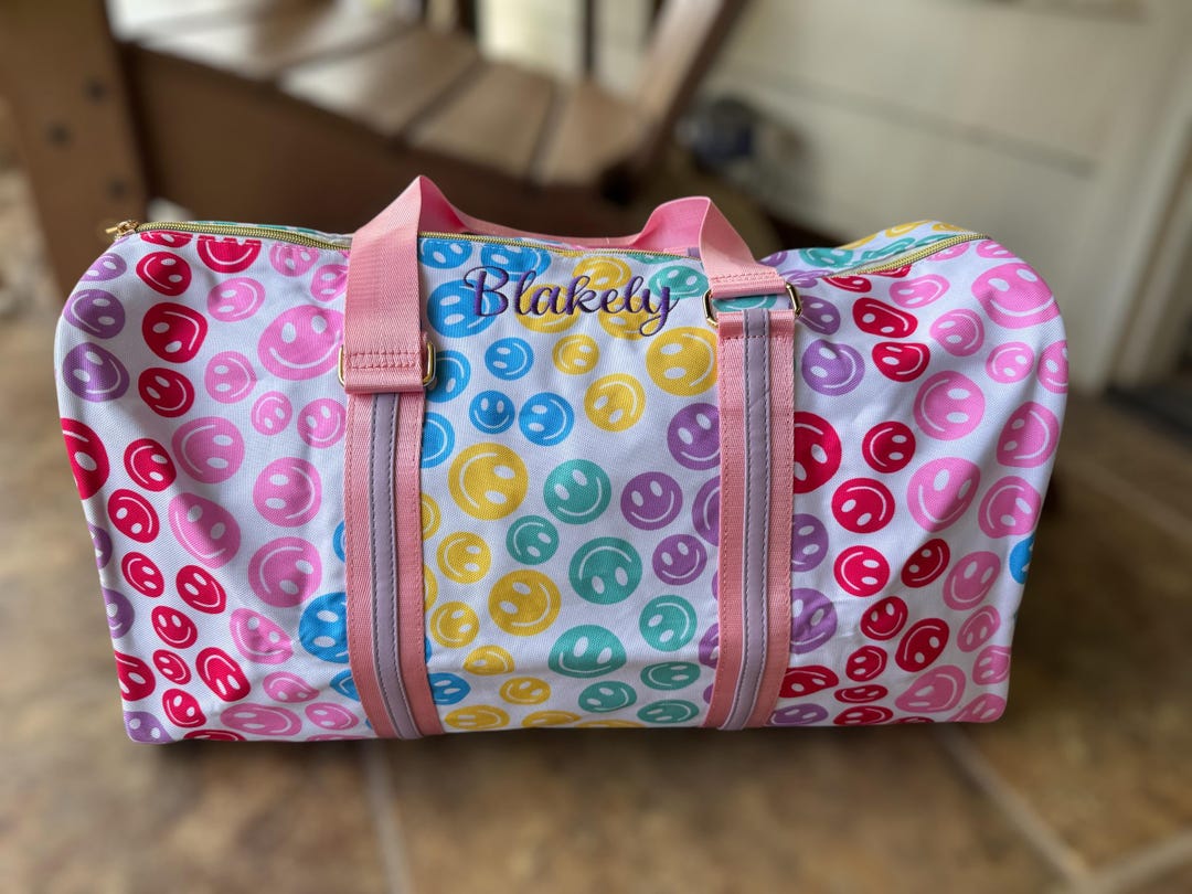 Personalized Smiley Face Duffle Bag – Custom Kids Travel Bag With Name ...