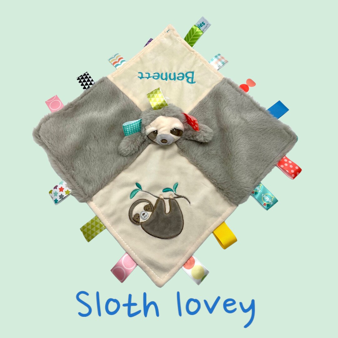 Personalized Baby Lovey Blankie, Newborn Gift Taggie Blanket, Sloth ...