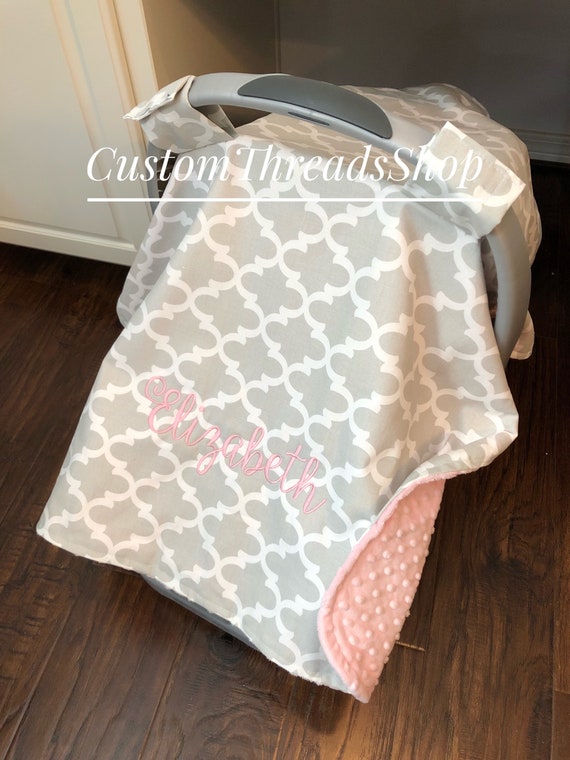 Monogrammed Carseat Canopy Personalized Car Seat Cover for Girls Baby Girl Gift Monogrammed Car Seat Blanket Tent Cover Gray Grey Etsy