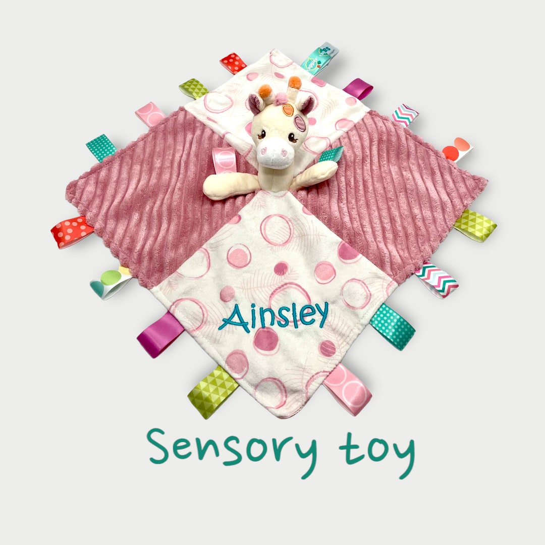 Personalized Baby Lovey Blankie, New Baby Gift Taggie Blanket, Sensory ...