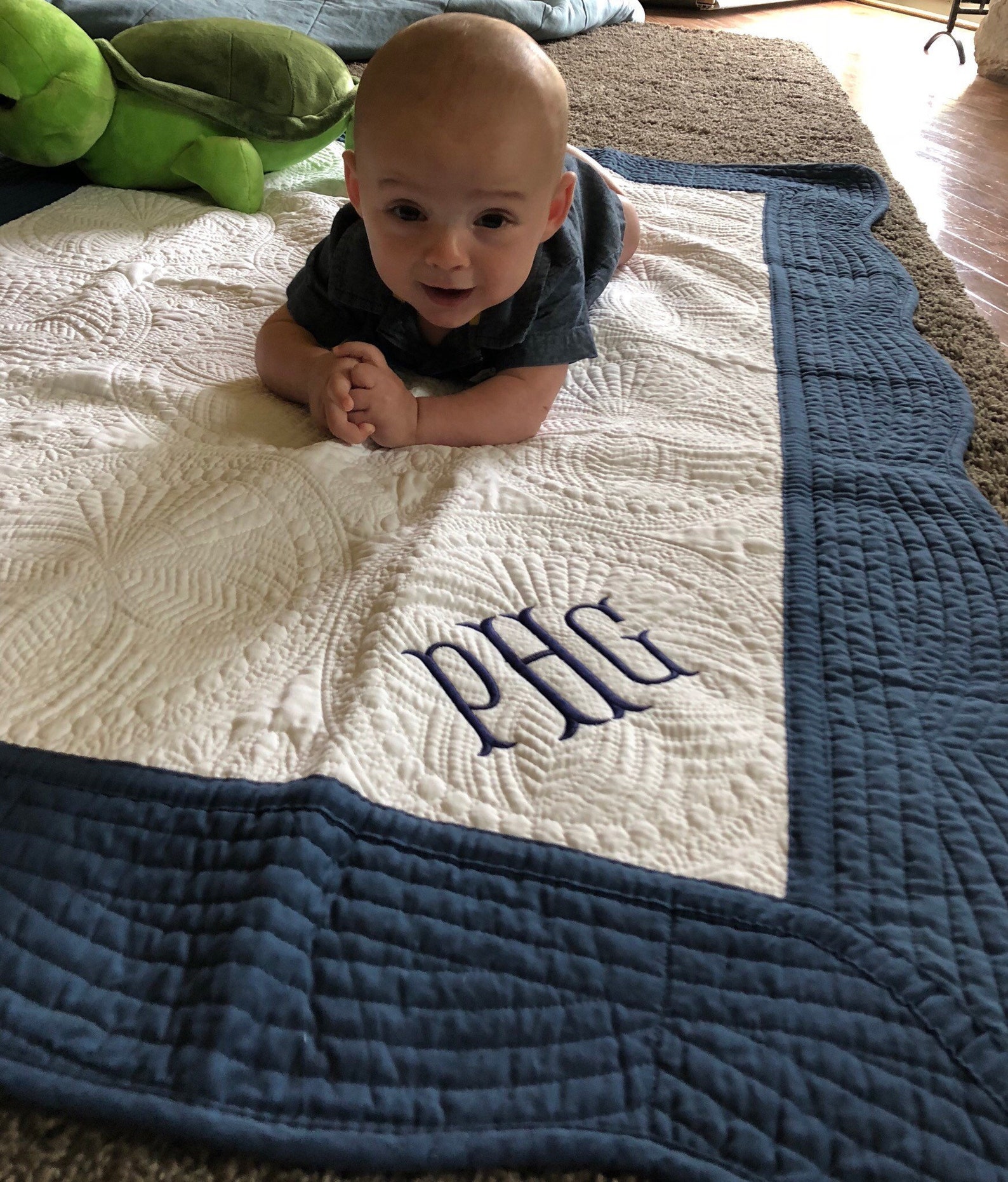 Monogram Baby Boy Quilt, Personalized Nursery Decor, Baby Shower Gift ...