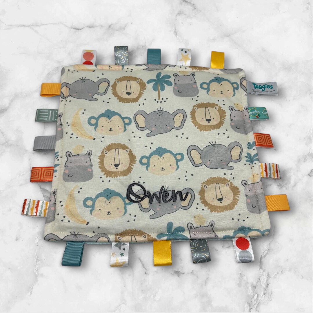 Personalized Jungle Taggie Blanket | Safari Baby Lovey, Sensory Toy ...