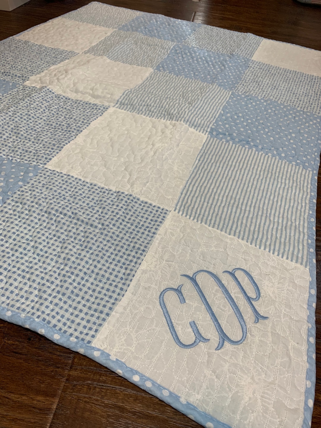 Monogram Baby Quilt, Personalized Baby Gift, New Baby Boy Gift, Blue ...