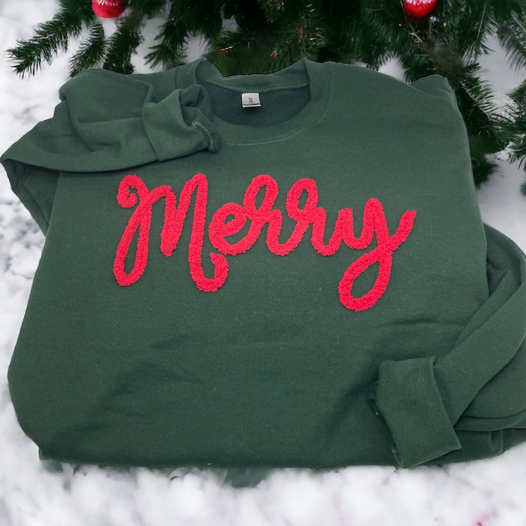 Merry Christmas Shirts, Chenille Letter Sweatshirt Cute Holiday Sweater ...