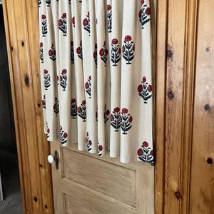Red Blue Poppy Print Valance, Cafe Curtains, Small Size Panels, Kitchen ...