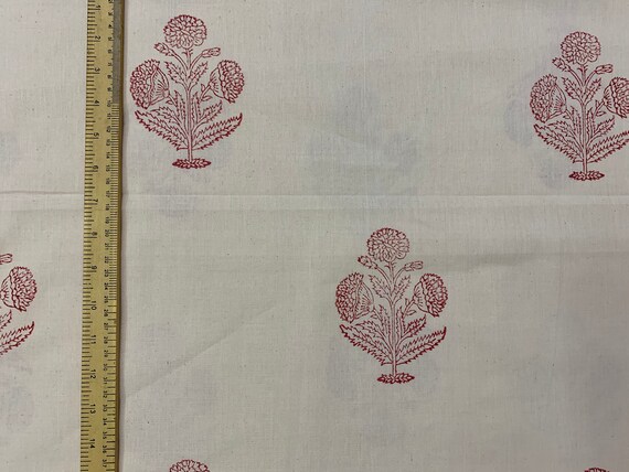 Red and cream curtain fabric store