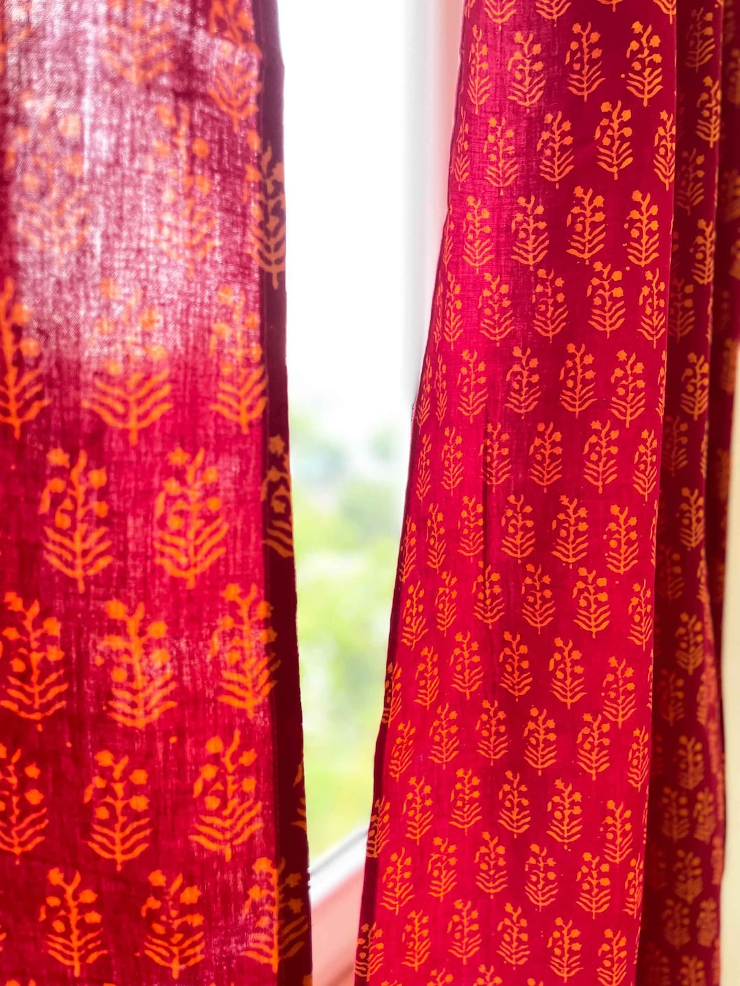 Maroon and Orange Floral Cafe Curtains, Small Size Curtains, Kitchen ...