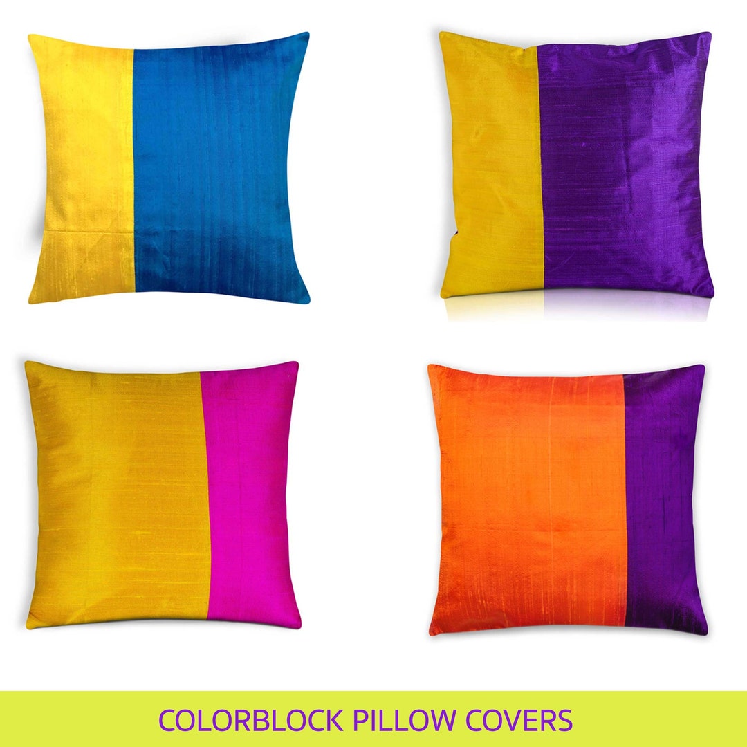 Color Block Cushions, Colorblock Silk Pillows, Handmade Silk Cushion ...