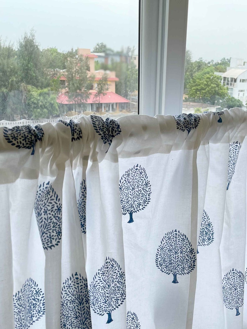 Tree of Life Hand Block Printed Valance, Cafe Curtains, Kitchen ...