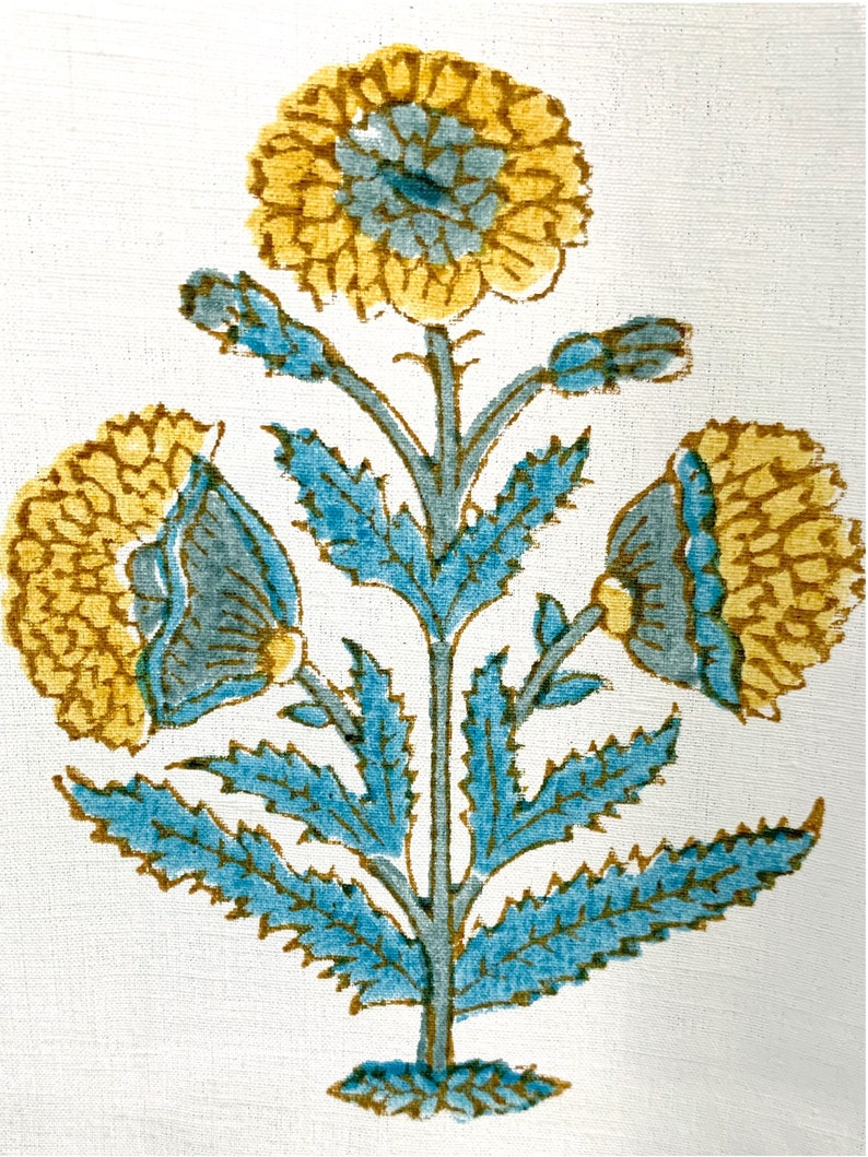 Hand Block Printed Poppy Curtains, Mustard Yellow and Teal, Set of 2 ...