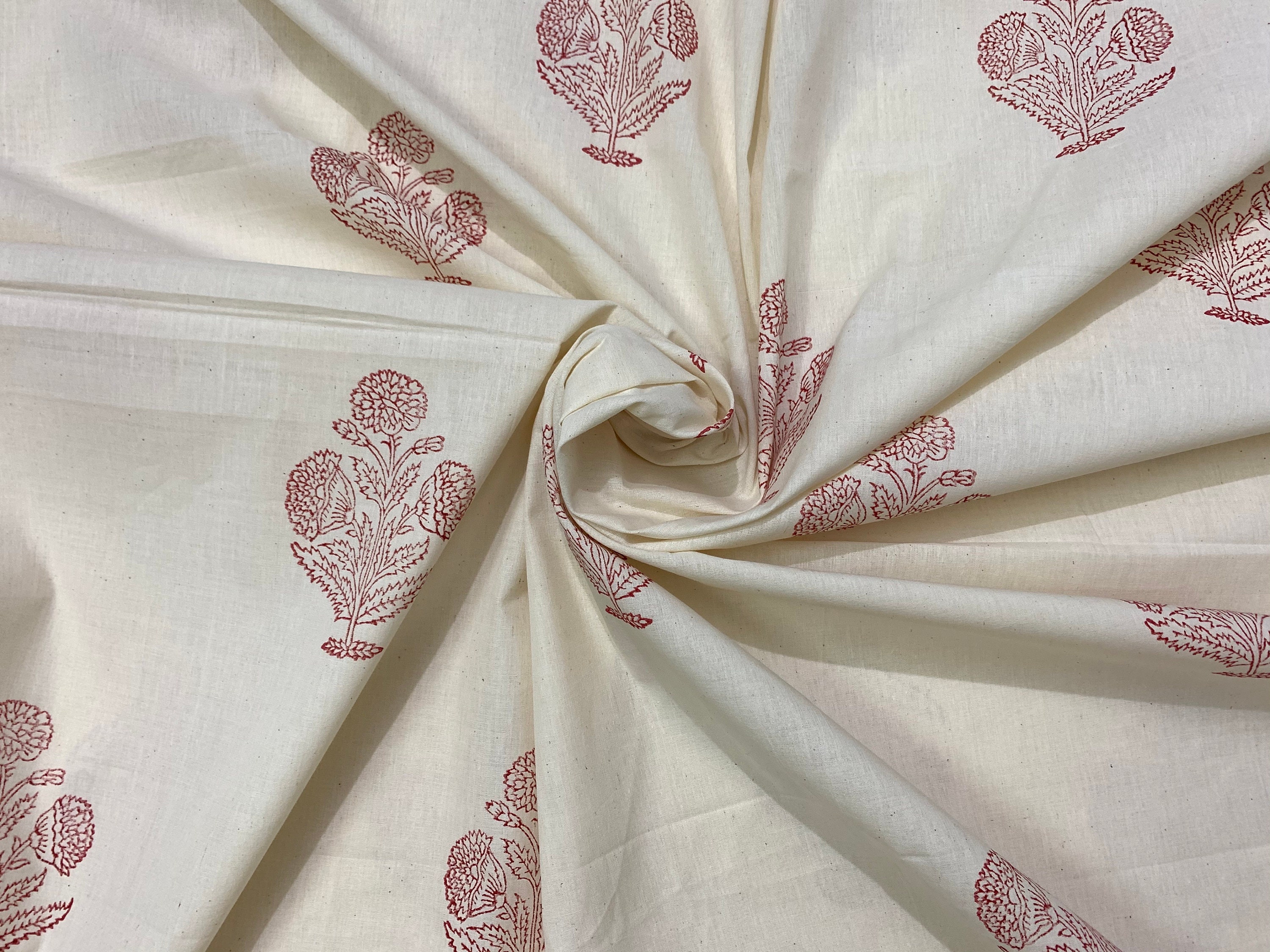 Muted Red and Cream Hand Block Printed Linen Fabric Extra | Etsy